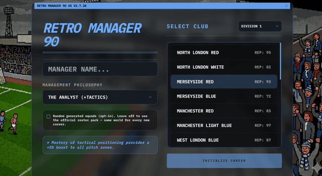 Retro Manager – Try Free in Your Browser | Football Manager Demo